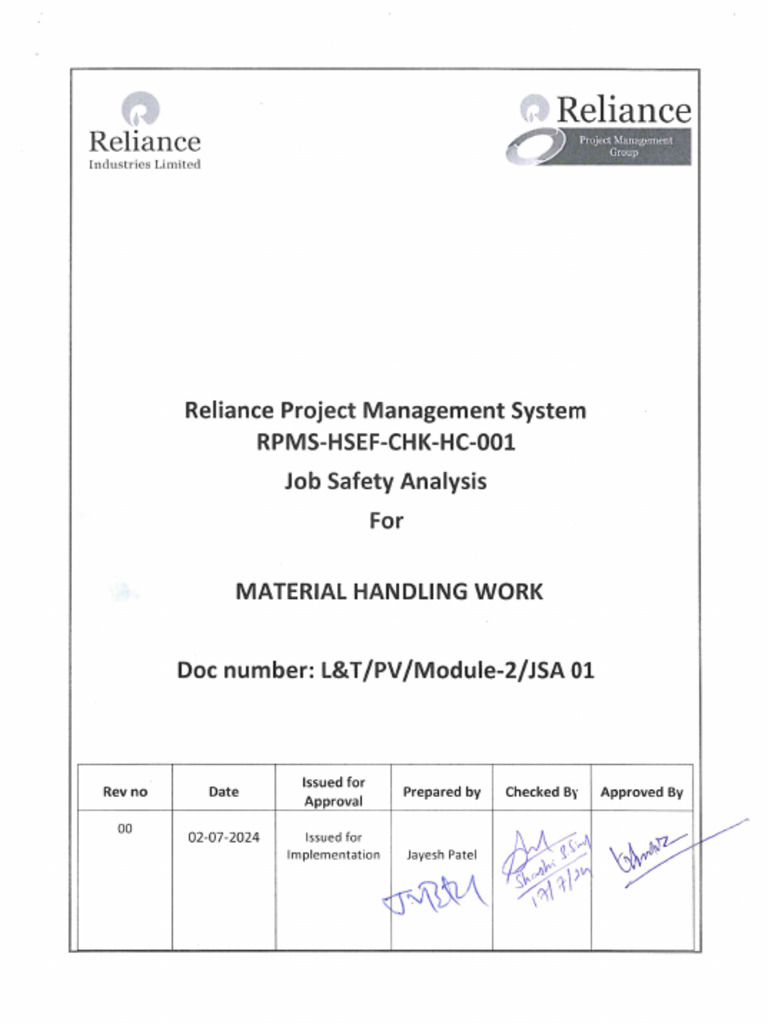 JSA - Material Handling Work - Module-2 | PDF