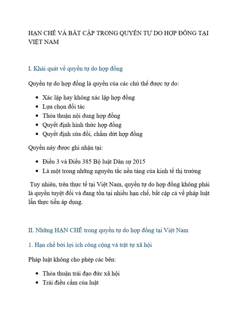 Han Che Va Bat Cap Trong Quyen Tu Do Hop Dong Tai Viet Nam 197411 | PDF