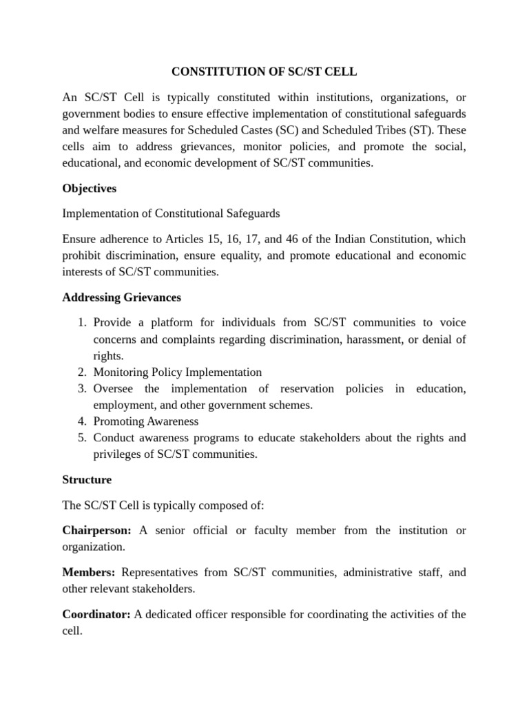 SC/ST Cell Constitution and Functions | PDF | Policy | Justice