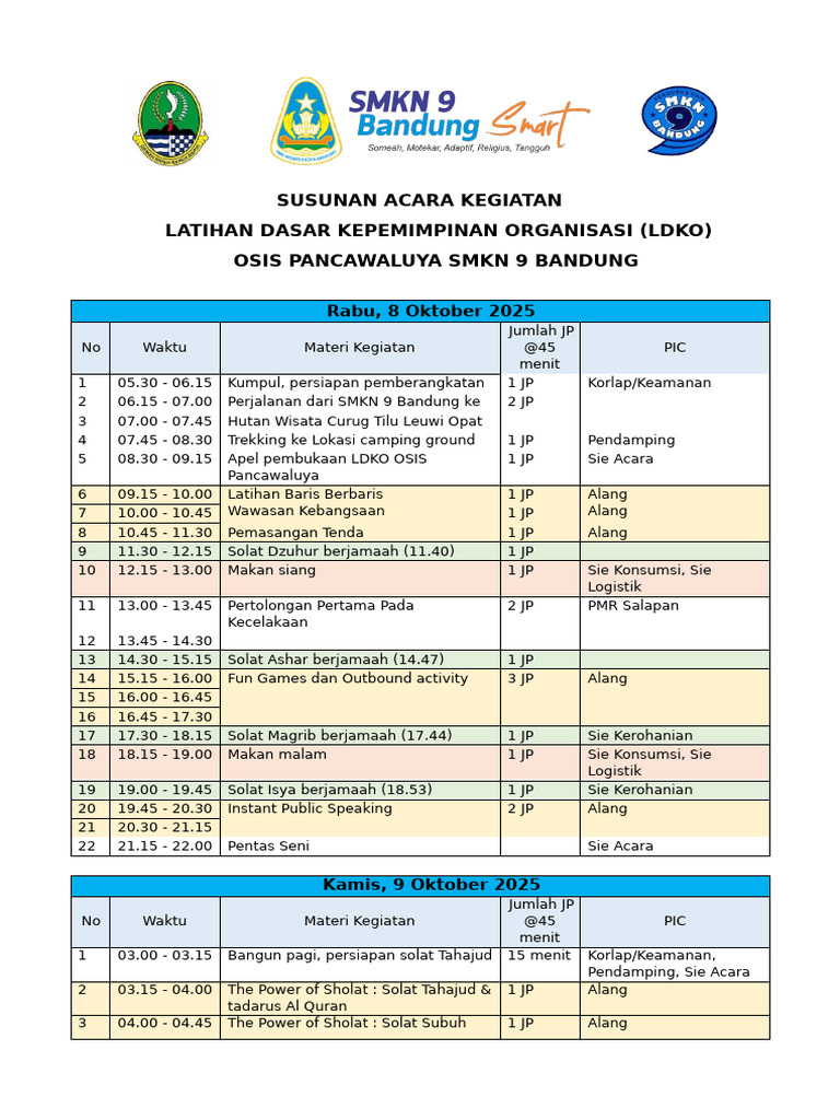 Susunan Acara Ldko Osis Pancawaluya Smkn 9 Bdg-1 (2) (1) | PDF