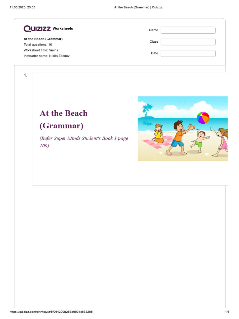 At The Beach (Grammar) - Quizizz | PDF | Chess Theory | Chess