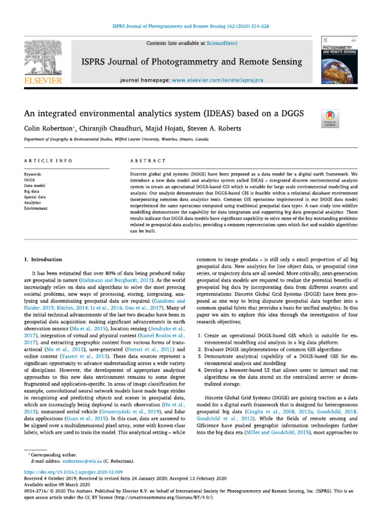 An Integrated Environmental Analytics System (IDEAS) Based On A DGGS | PDF