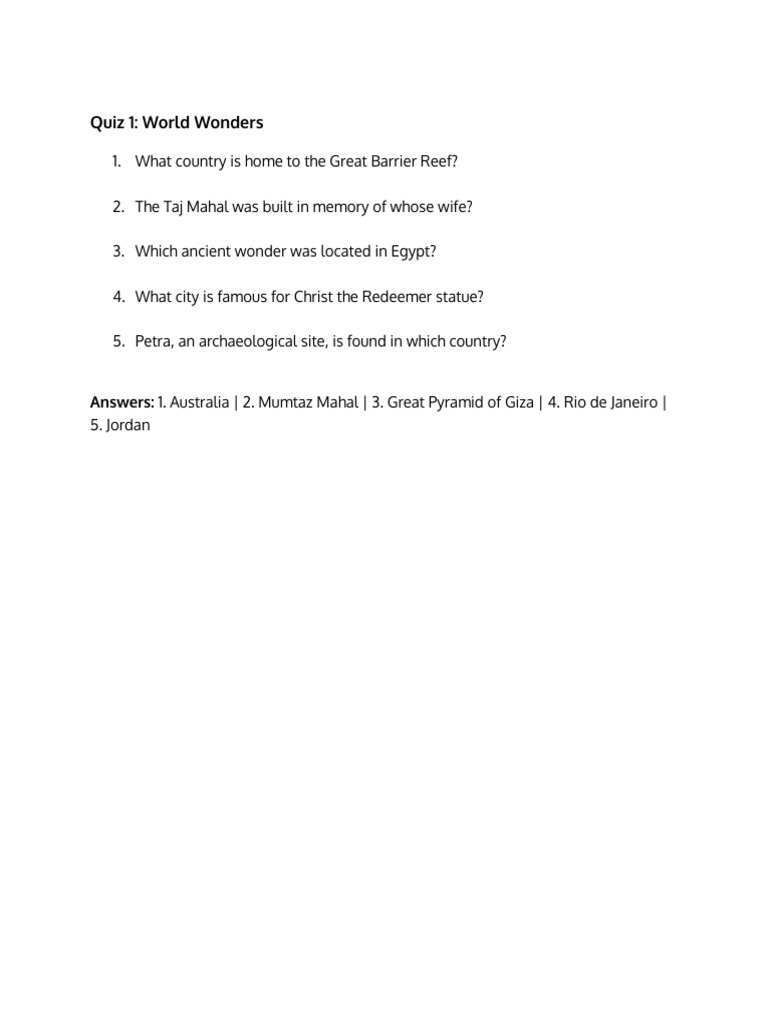 World Wonders Quiz Questions & Answers | PDF