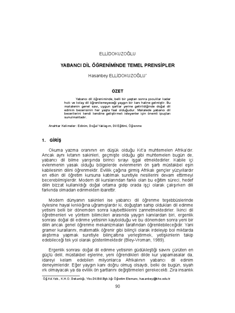 Yabancı Dil Öğreniminde Temel Prensipler | PDF