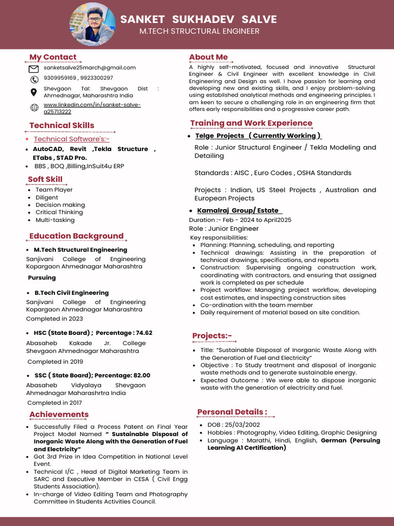 Sanket s Salve Resume 9309959169 (1) | PDF | Engineering