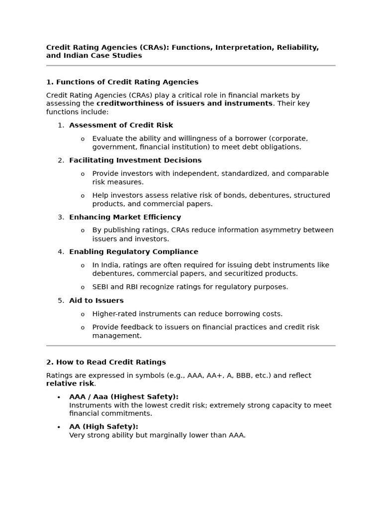 Understanding Credit Rating Agencies in India | PDF | Credit Rating ...