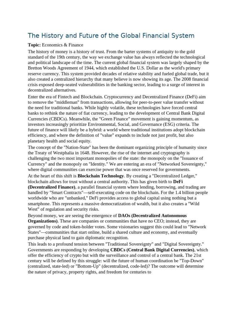 Evolution of the Global Financial System | PDF | Global Financial ...