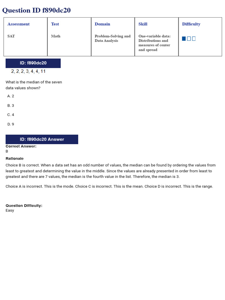 Median and Data Analysis SAT Questions | PDF | Mean | Sat