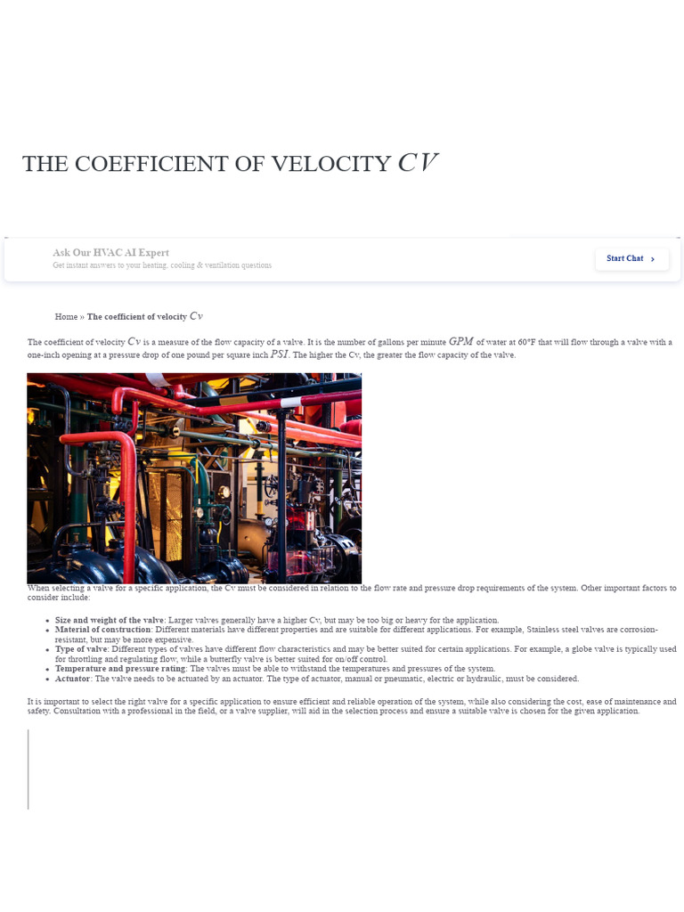The Coefficient of Velocity (Cv) | PDF | Valve | Corrosion