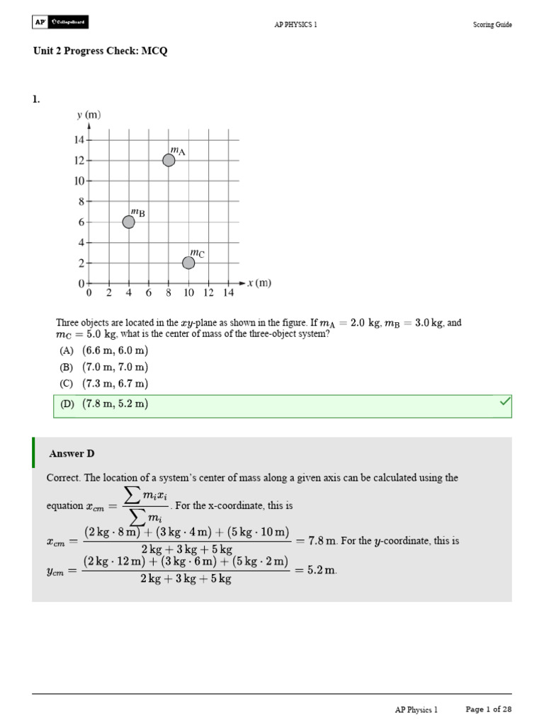 AP Physics 1 Unit 2 MCQ Scoring Guide | PDF | Force | Tension (Physics)