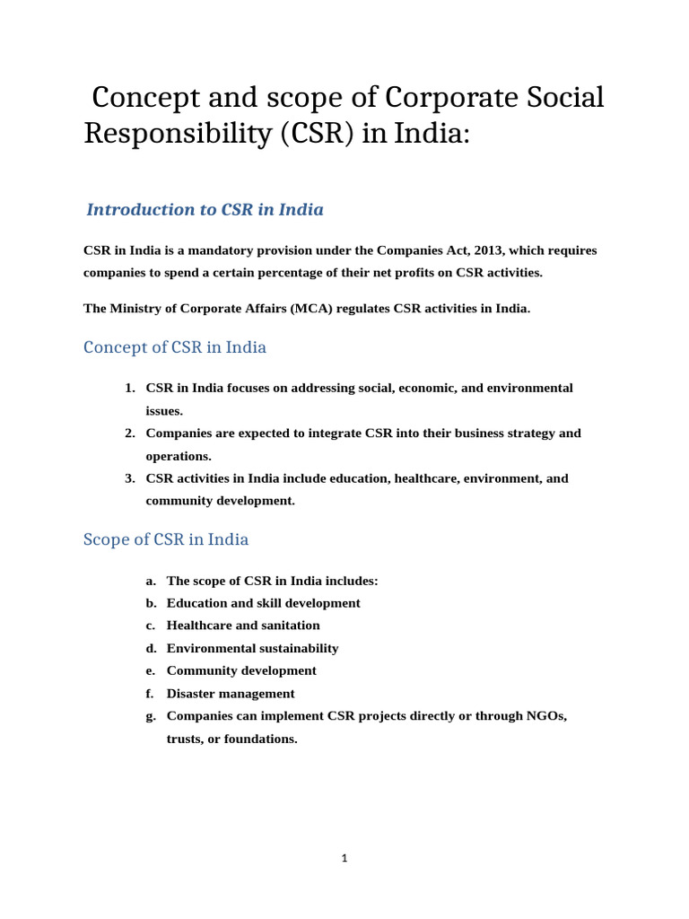 CSR in India: Overview and Regulations | PDF