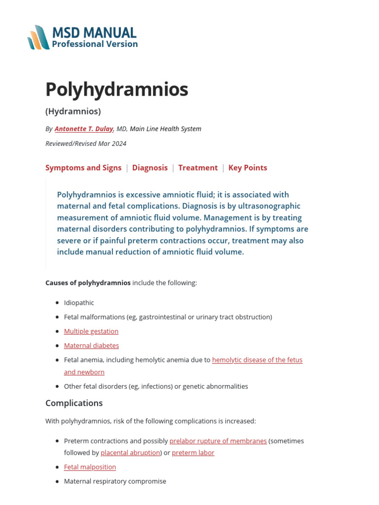 Polyhydramnios - Gynecology and Obstetrics - MSD Manual Professional ...