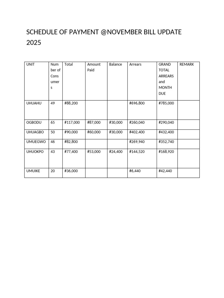 November 2025 Payment Schedule Update | PDF