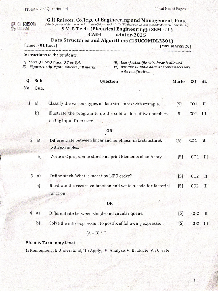 CAE1 Dsy Question Paper | PDF