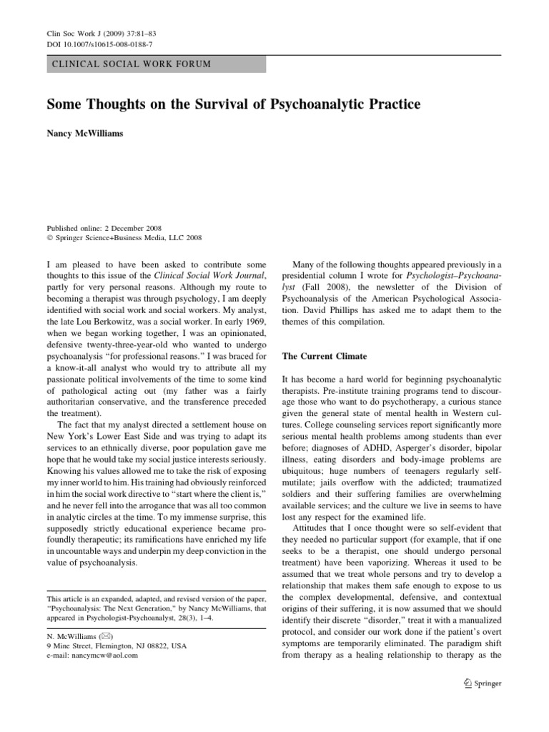 McWilliams (2009) | PDF | Psychoanalysis | Psychotherapy