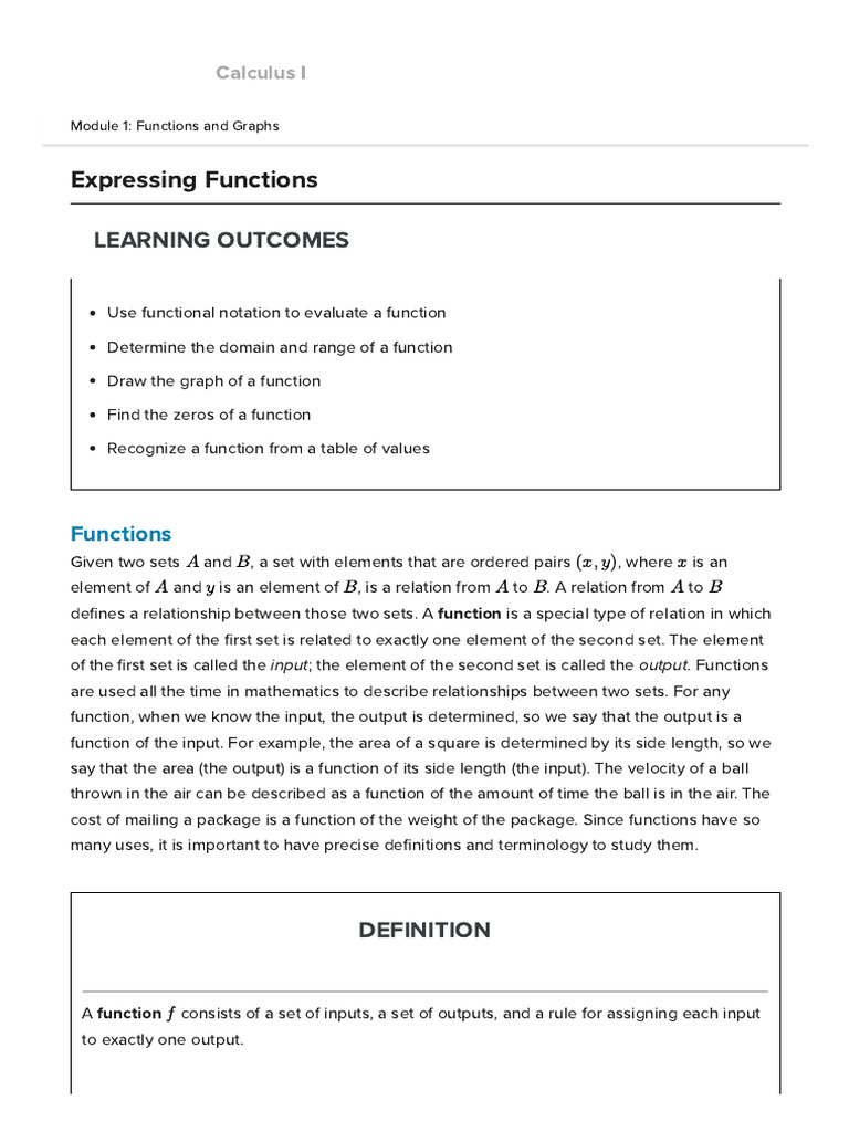 Expressing Functions - Calculus I | PDF | Function (Mathematics) | Set ...