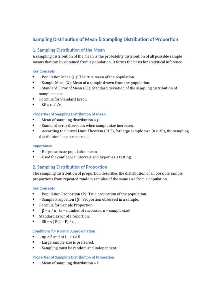 Sampling Distributions Notes | PDF