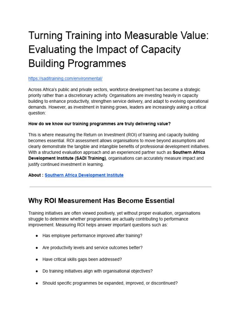 Measuring ROI in Capacity Building Training | PDF | Capacity Building ...