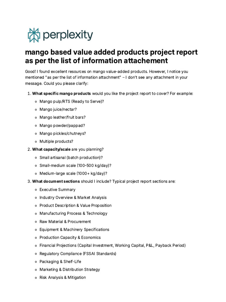Mango Based Value Added Products Project Report As | PDF