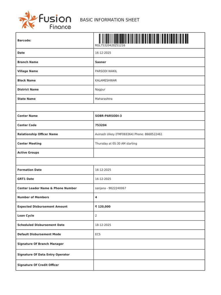 Saoner Center Basic Information Sheet | PDF