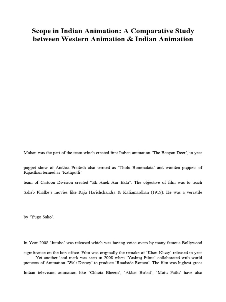 Comparative Study of Indian & Western Animation | PDF