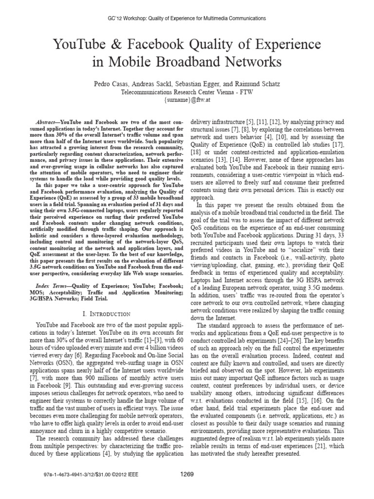 YouTube & Facebook Quality of Experience in Mobile Broadband Networks ...