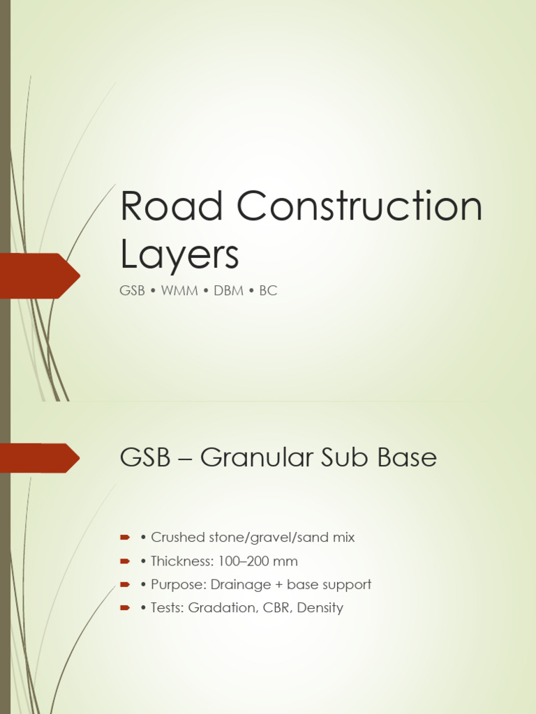 Road Layers GSB WMM DBM BC Notes | PDF