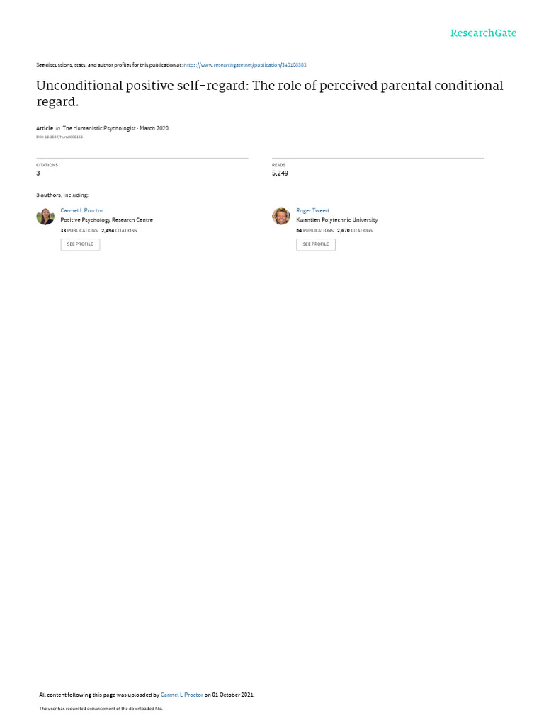 2020ProctorUnconditionalpositiveself Regard | PDF | Self Esteem ...