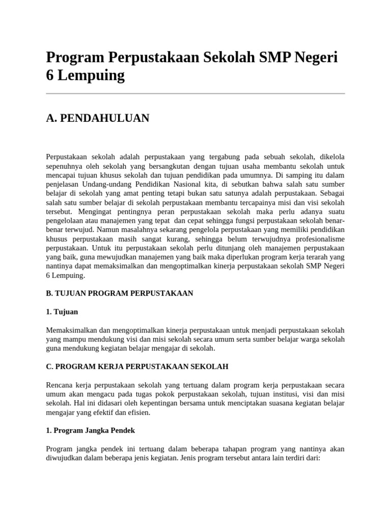 Program Perpustakaan SMP Negeri 6 Lempuing | PDF