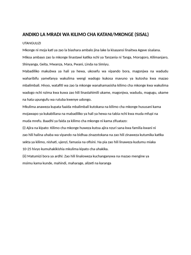 Kilimo Bora Cha Katani | PDF