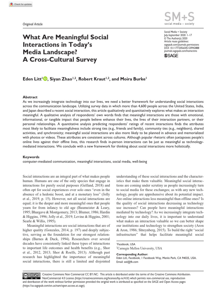 Meaningful Social Interactions Today | PDF