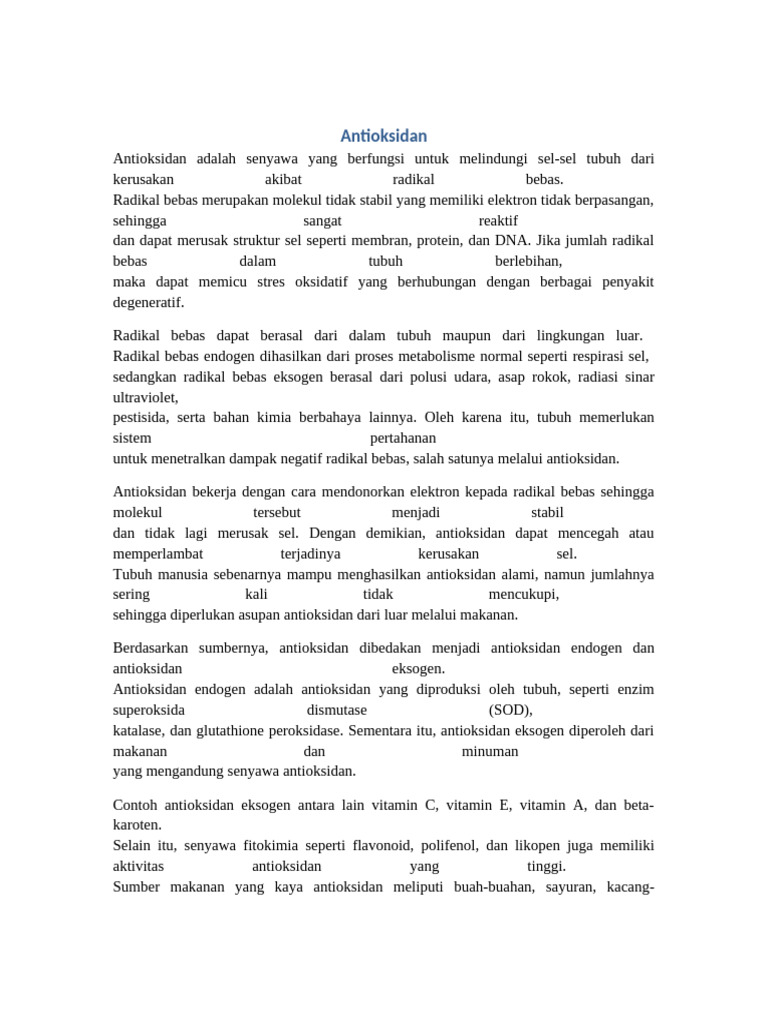 Peran Antioksidan dalam Kesehatan Tubuh | PDF