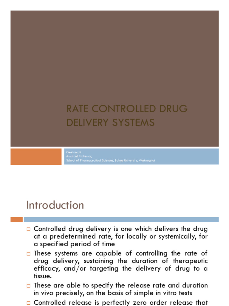 Rate Controlled Drug Delivery Systems | PDF