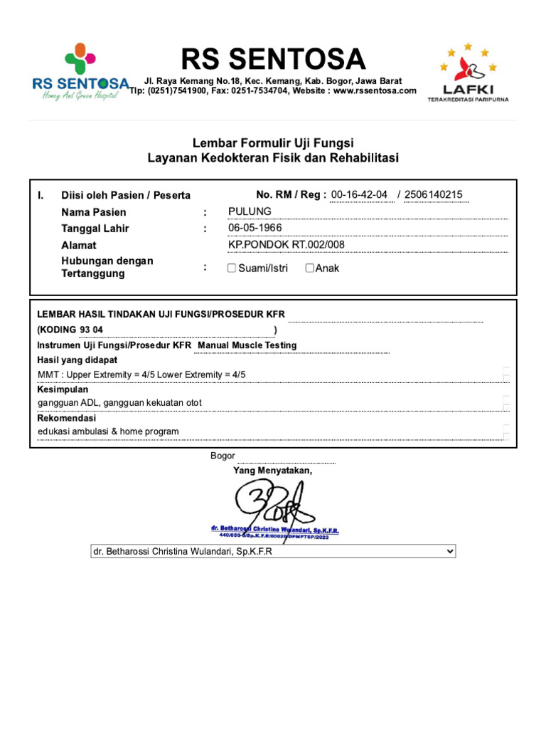 Lembar Formulir Uji Fungsi TN Pulung | PDF