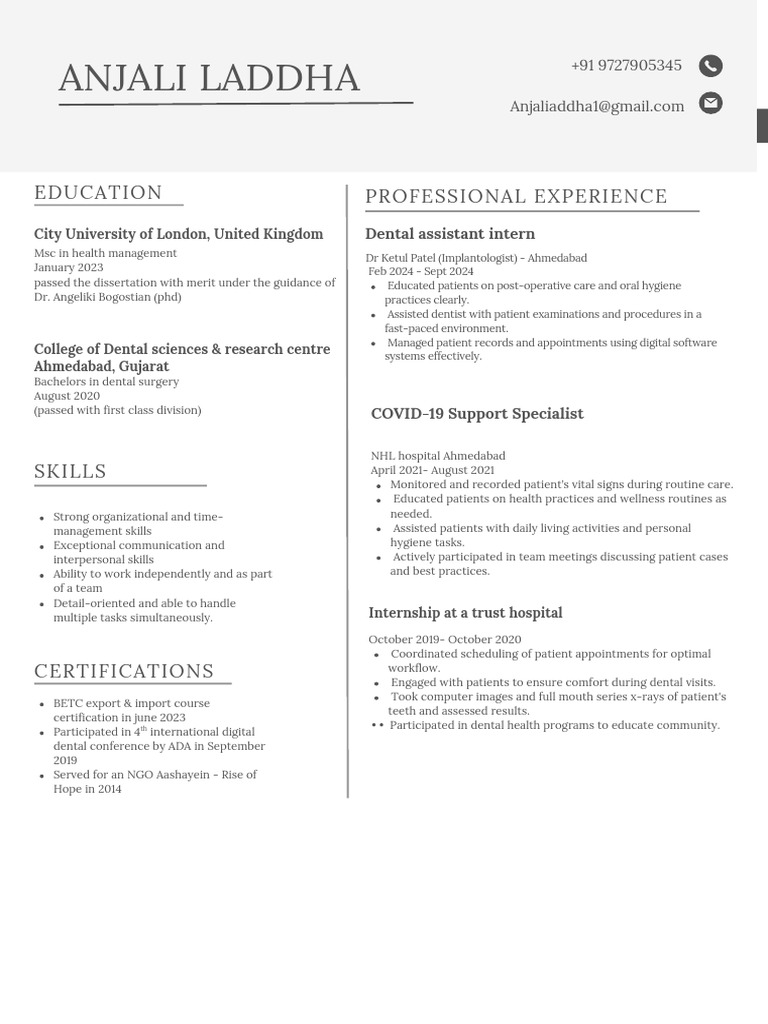 Anjali Laddha: Dental Professional Profile | PDF | Health Care | Health ...