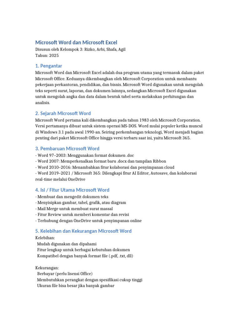Materi Microsoft Word Dan Excel Kelompok3 | PDF