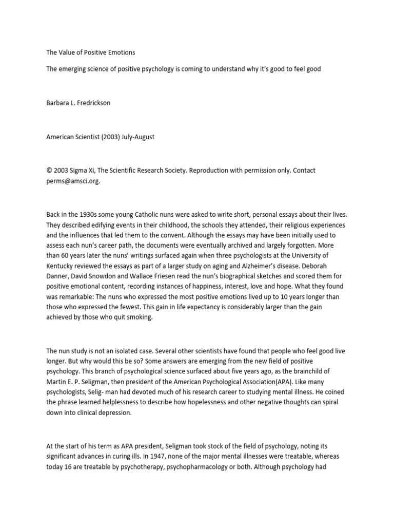 The Value of Positive Emotions | PDF | Emotions | Positive Psychology