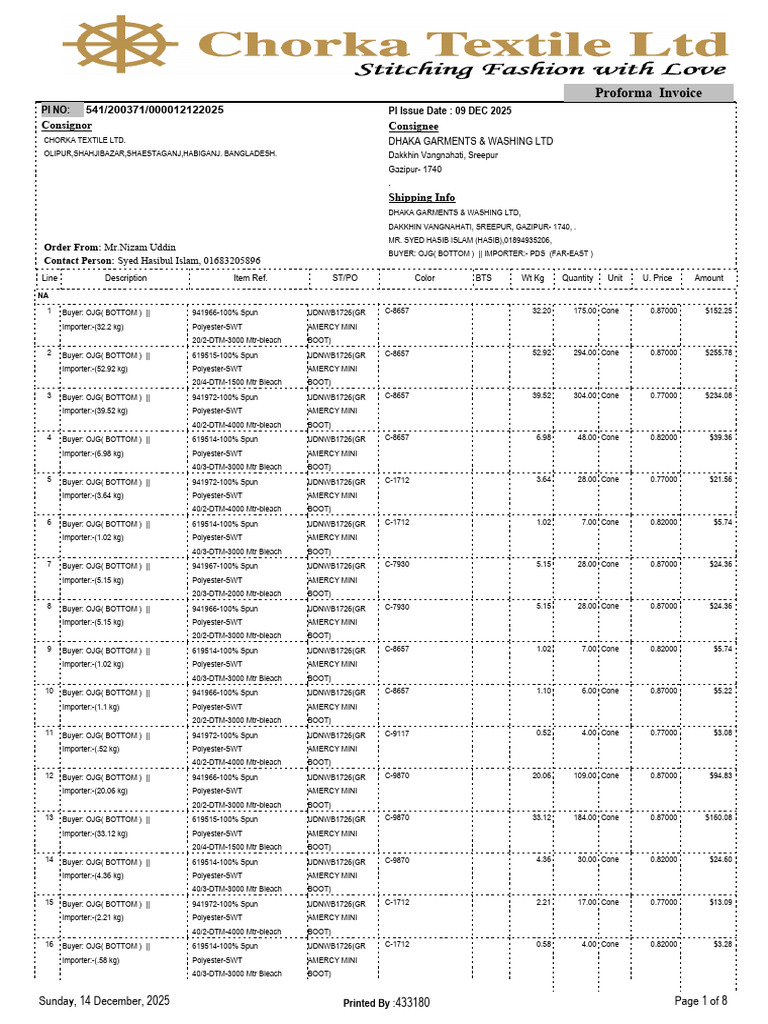 Proforma Invoice for Textile Shipment | PDF | Invoice