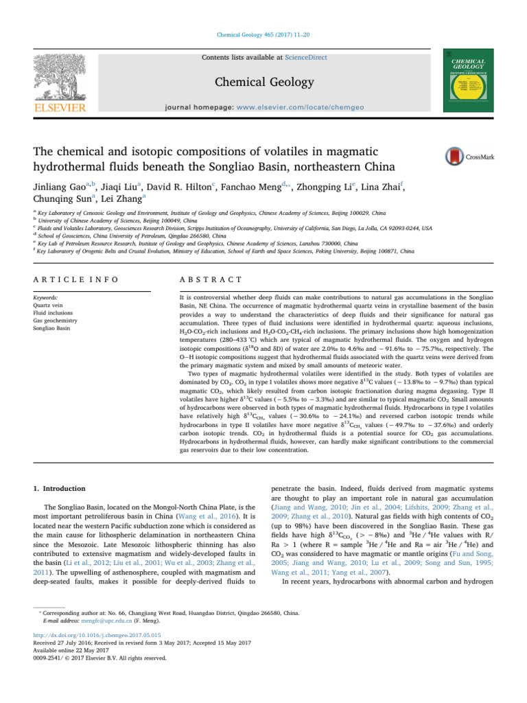 The Chemical and Isotopic Compositions of Volatiles in ...