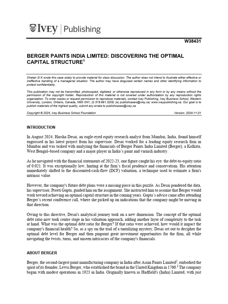 Berger Paints India LTD | PDF | Cost Of Capital | Capital Structure