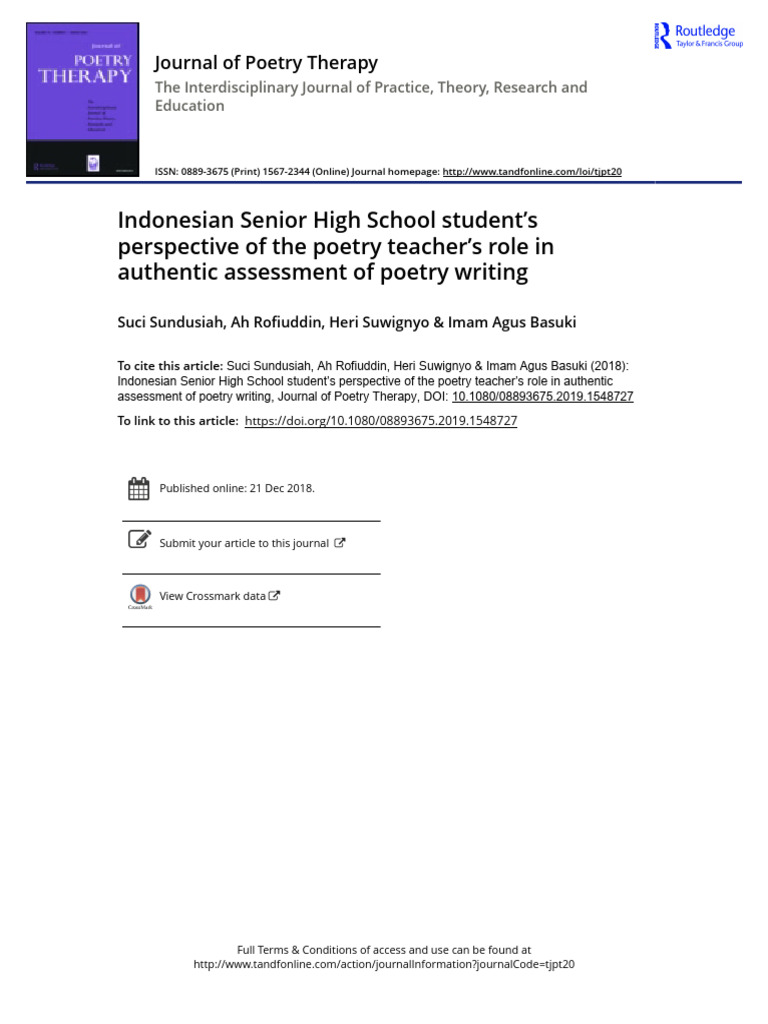 Indonesian Senior High School Student S Perspective of The Poetry ...