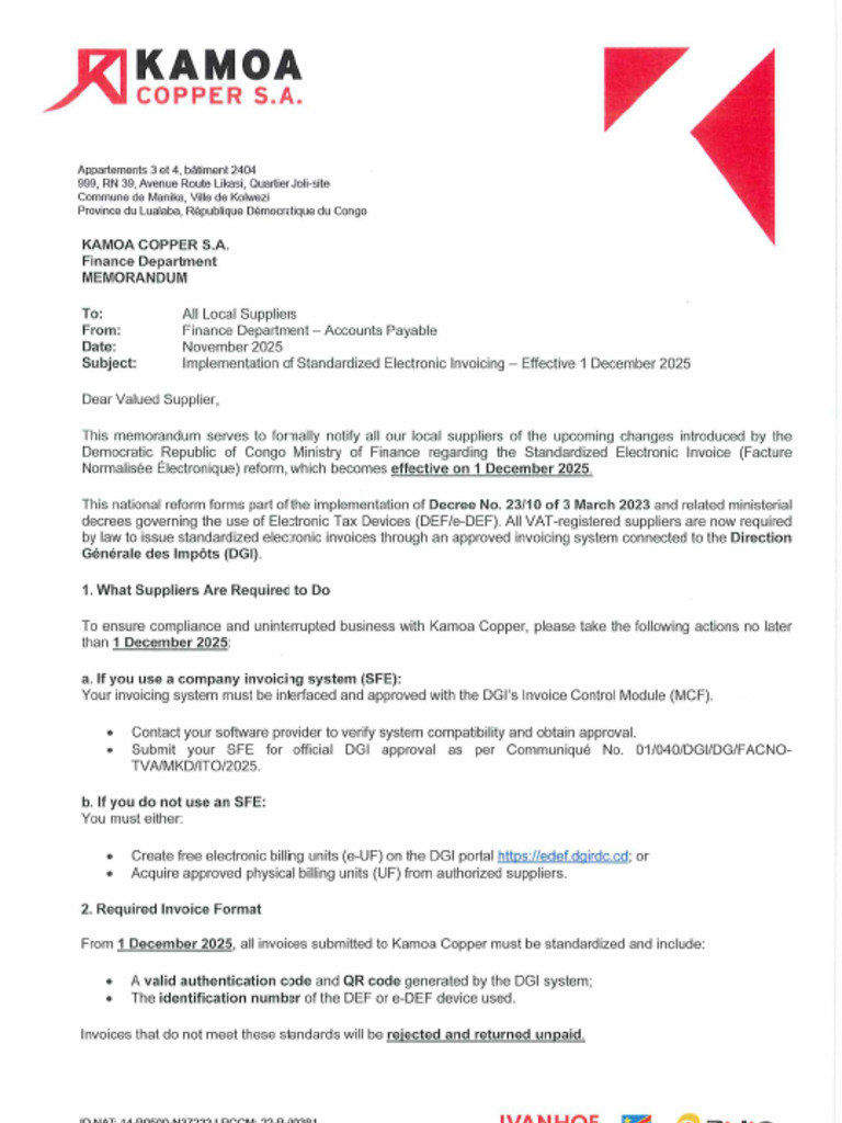 MEMORANDUM-Standard Electronic Invoicing | PDF