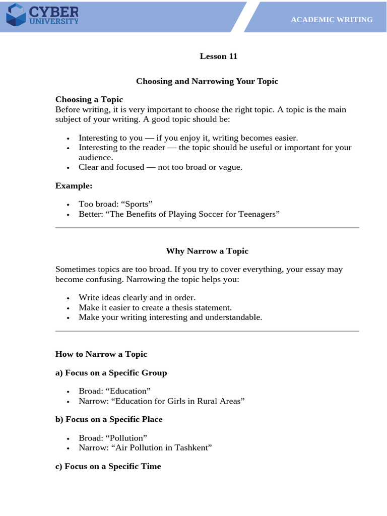 How to Choose and Narrow Your Topic | PDF | Brainstorming