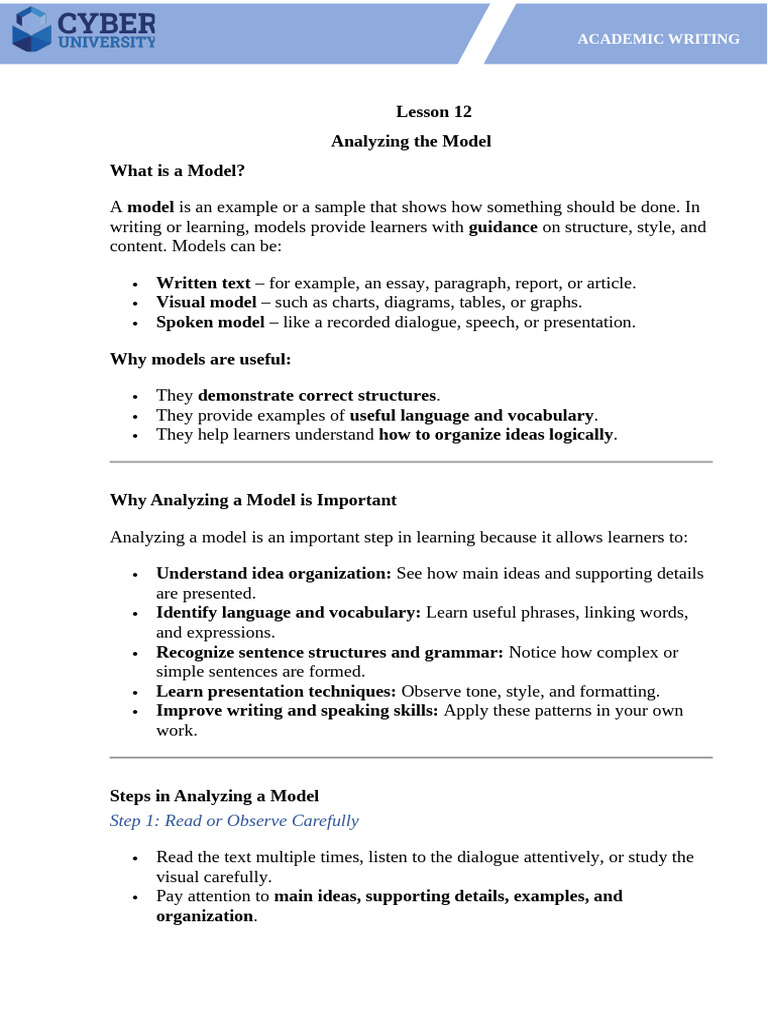 Analyzing Writing Models for Success | PDF | Vocabulary | Essays