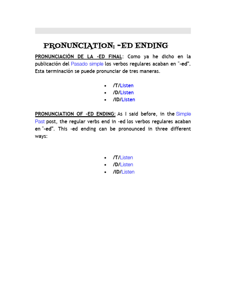 Pronunciation - Ed Ending - English Time | PDF | Lingüística | Sintaxis