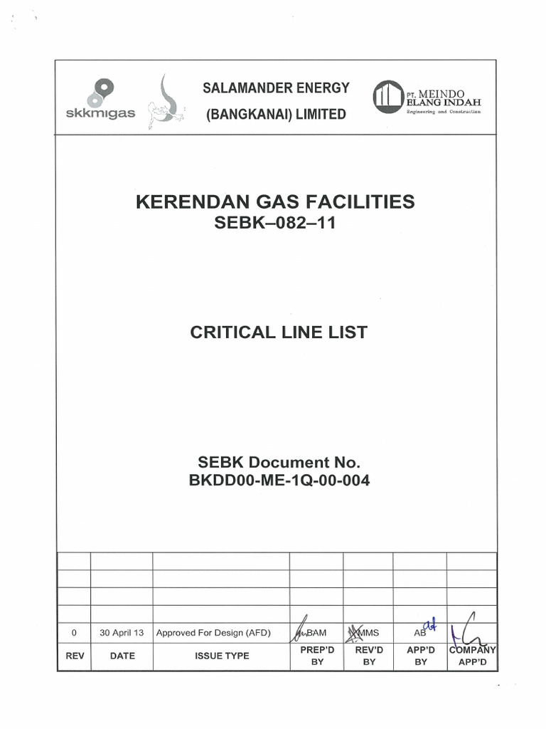 BKDD00-ME-1Q-00-004 Rev.0 - Approved Critical Line List | PDF