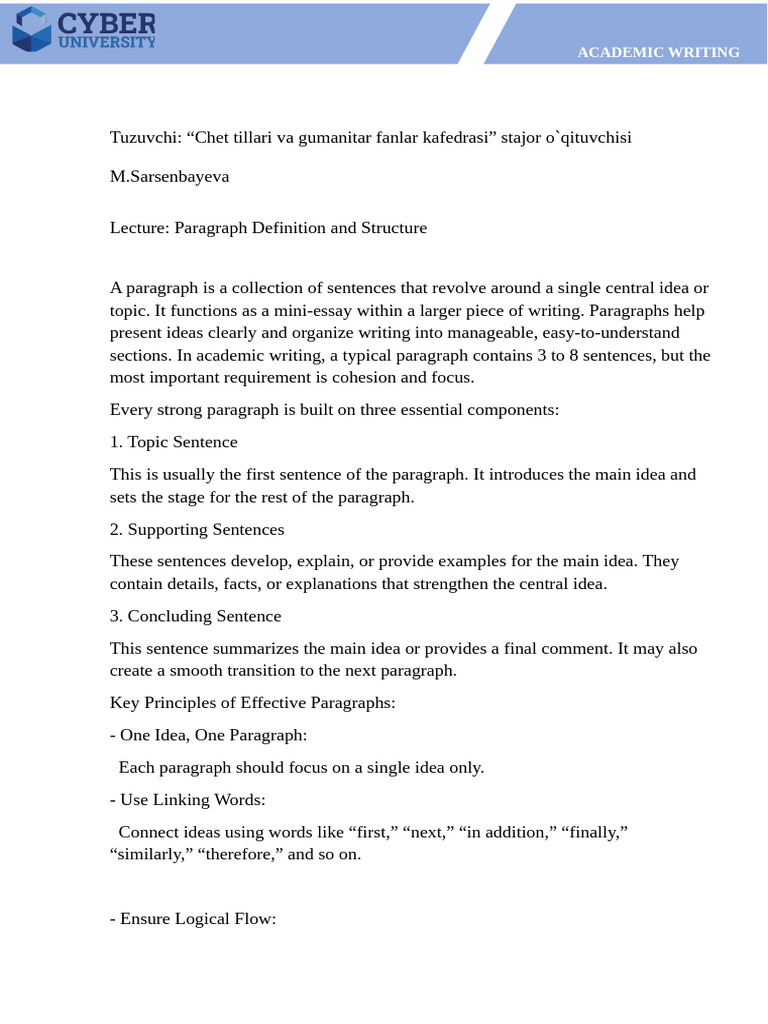 Effective Paragraph Structure in Writing | PDF