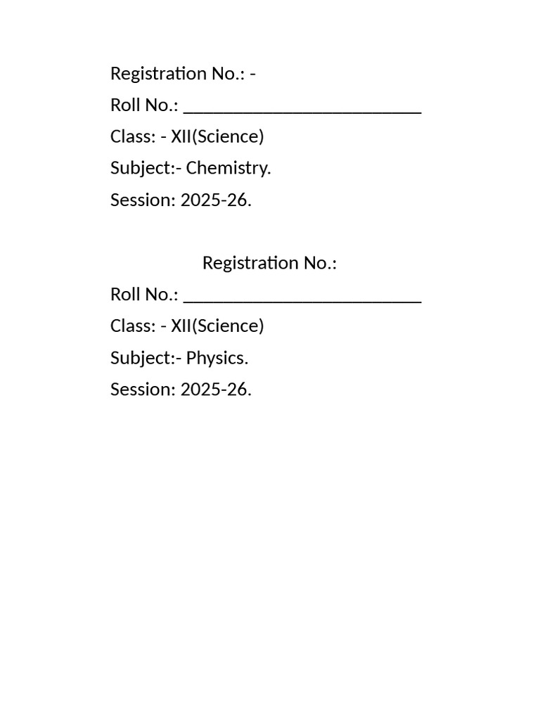 Class XII Science Registration Form | PDF