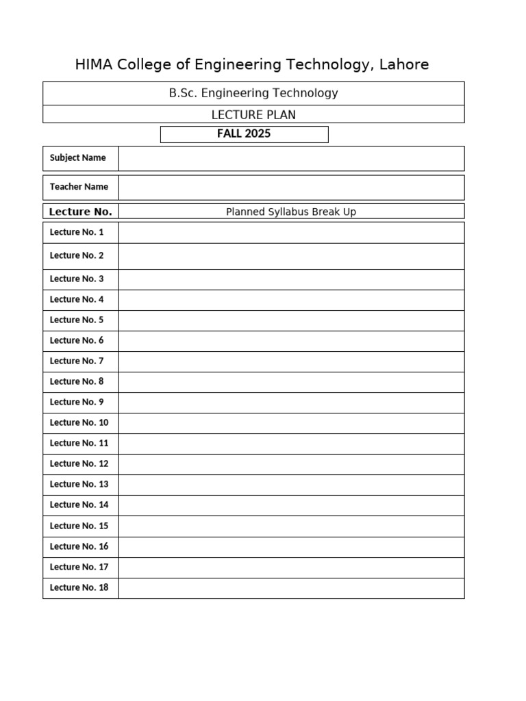 Lecture Plan Format. | PDF