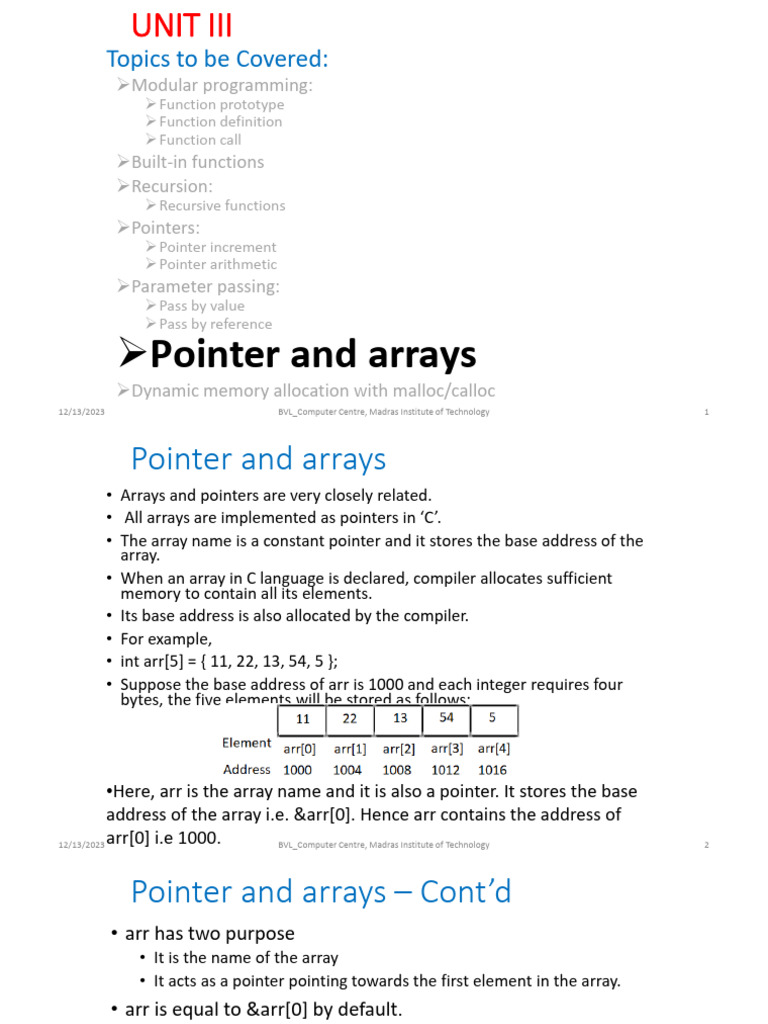 C Programming: Pointers and Arrays Guide | PDF | Pointer (Computer ...
